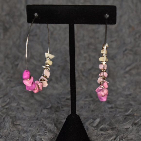 Beya | Jewelry | 35 Nwt Beya Variegated Pink Natural Cut Stone Hoop ...